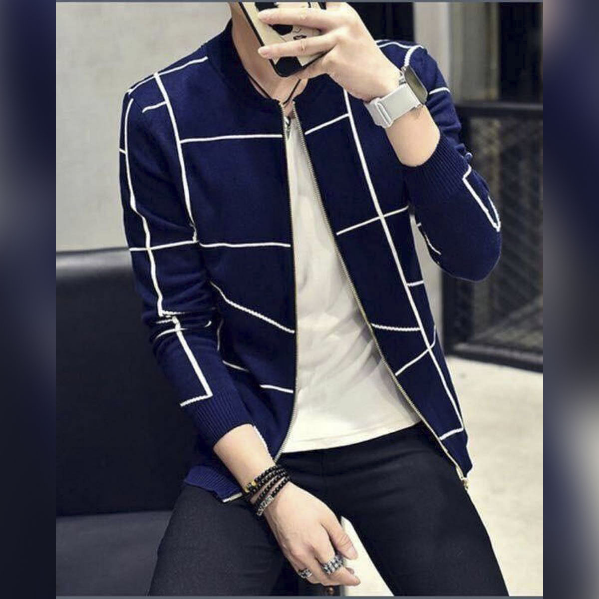 Stripe Premium Winter Jacket for men - Navy Blue | Daraz.com.bd