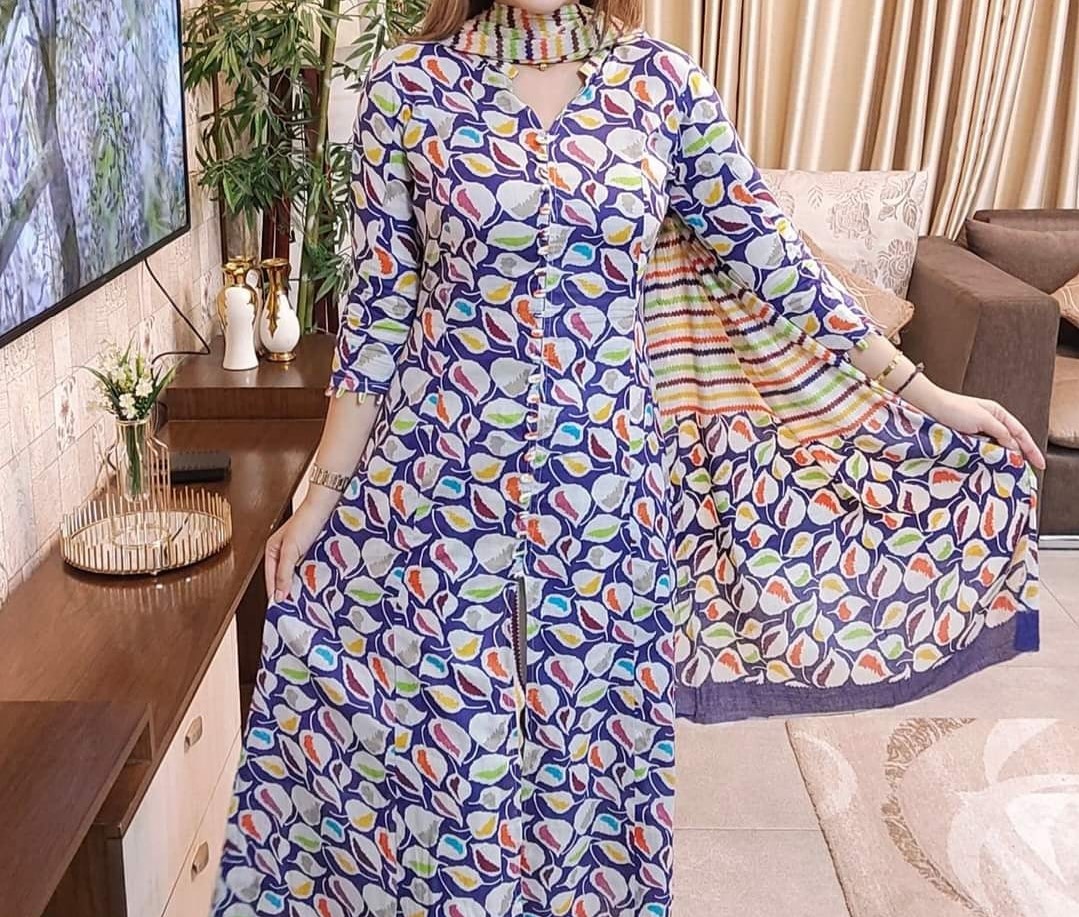 Unstitched Cotton Afsan Print Three Piece For Women - Dress For Girls