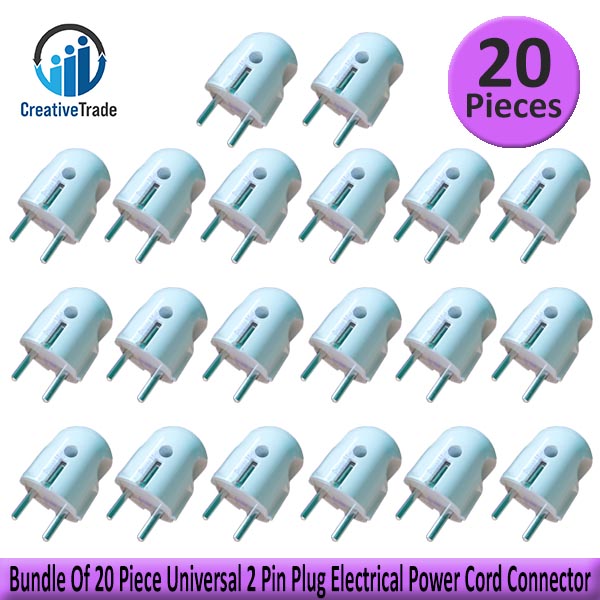 Bundle Of 20 Piece Universal 2 Pin Plug Electrical Power Cord Connector ...