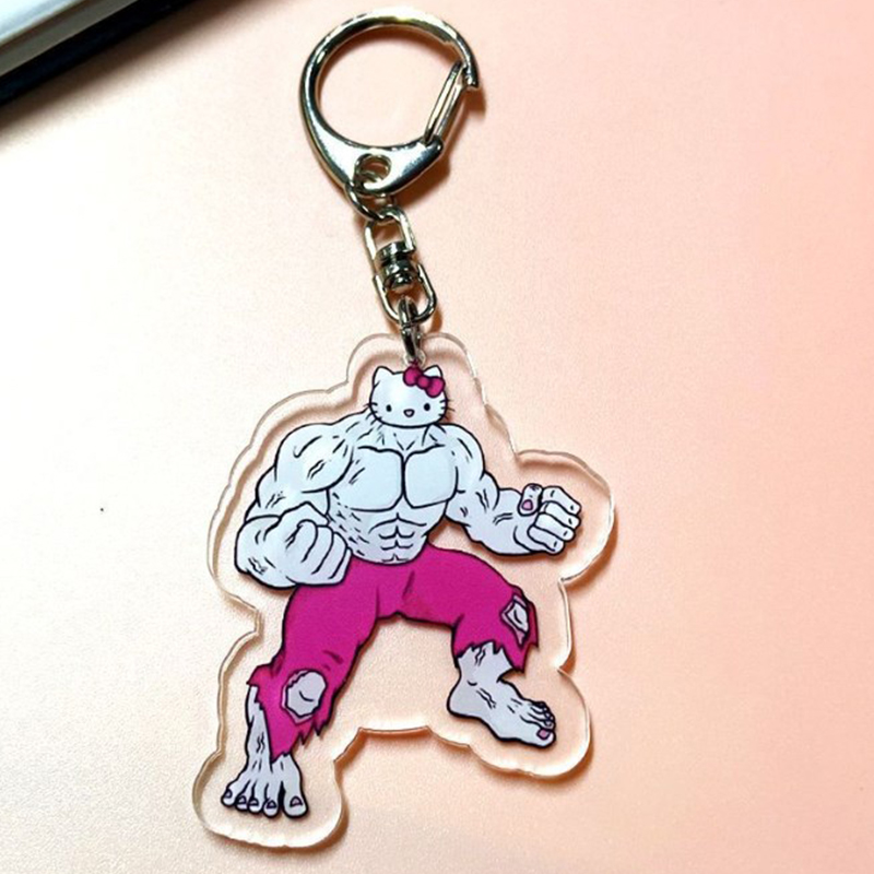 Funny Sanrio Muscle Keychain Anime Hello Kitty Kawaii Girls Keychain ...