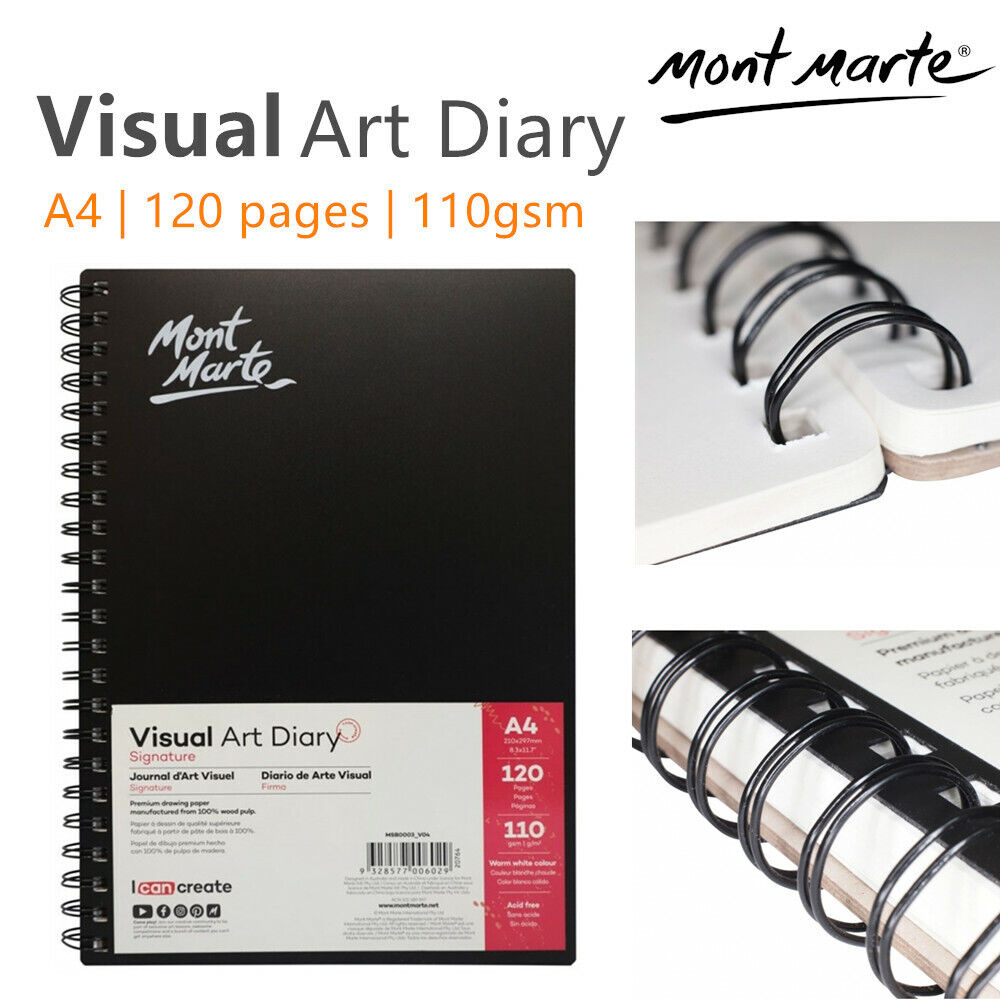 Mont Marte Visual Art Diary Spiral Bound White Paper A4 110gsm 120 ...