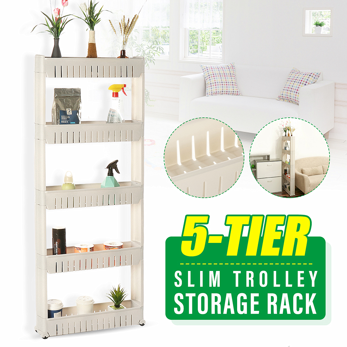 5 Tier Removable Kitchen Trolley Rack Holder Kitchen Storage Shelf ...