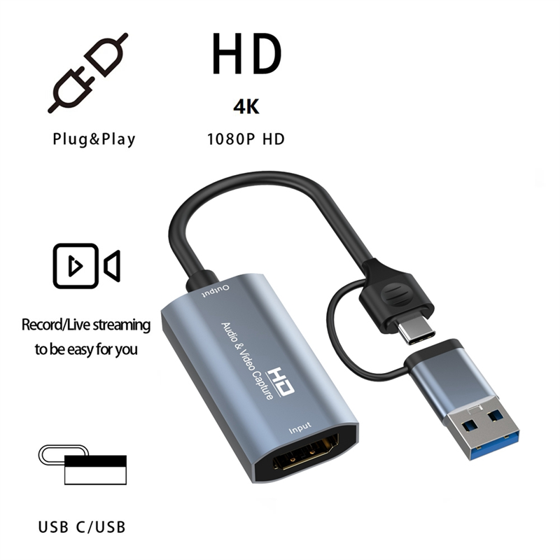 4K -Compatible to Type-C+USB Video Capture Card 1080P USB Computer Game ...