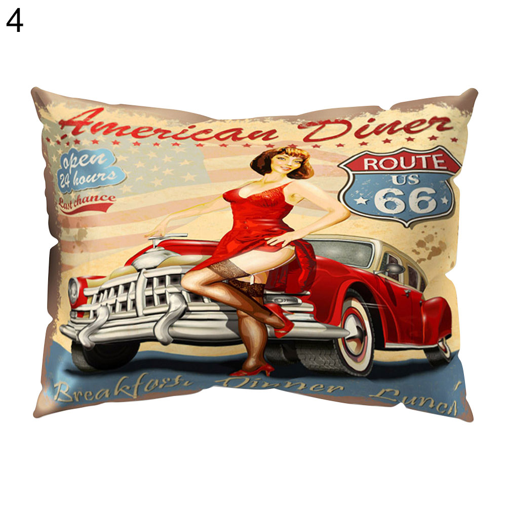 Route 66 Car Motorcycle Vehicle Pattern Pillow Case Cushion Cover Sofa ...