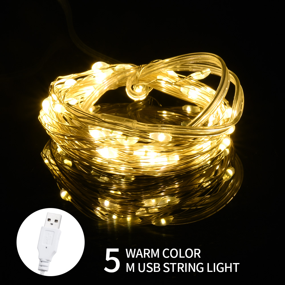5/10M USB LED String Lights Copper Silver Wire Garland Light Fairy ...