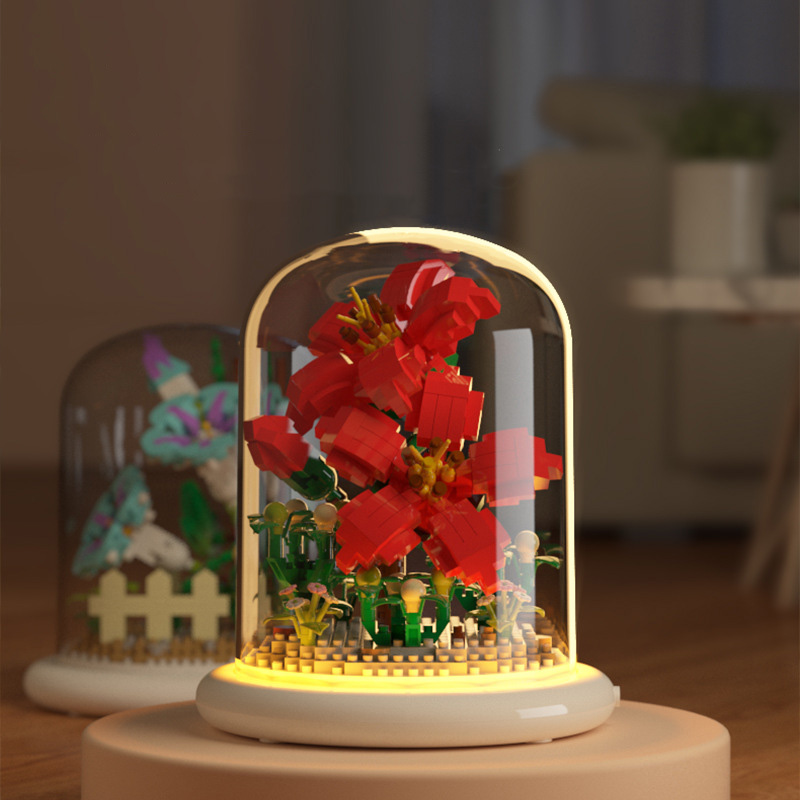 Lego Set DIY romantic flower（LED） display box desktop decoration girl ...