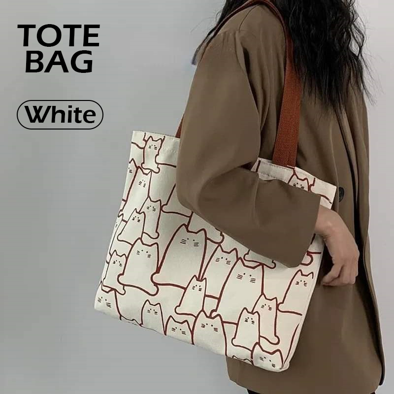 Trendy Top Handle Cute Panda Design Black Color Tote Canvas Bag ...