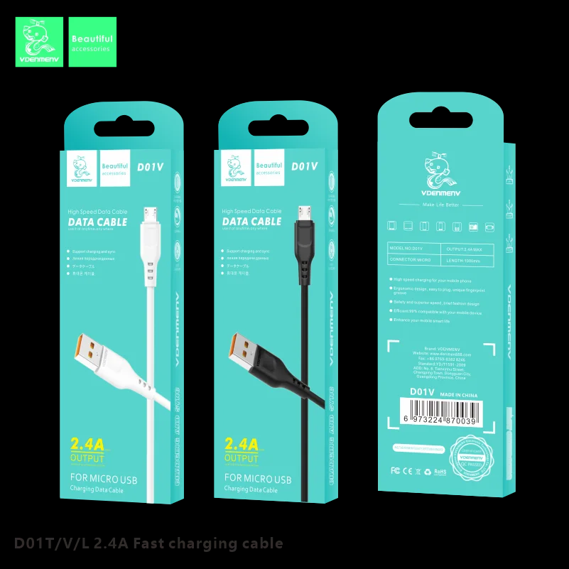 VDENMENV D01V 2.4A Micro USB Cable Super Fast Micro USB Charging Cable 1Meter