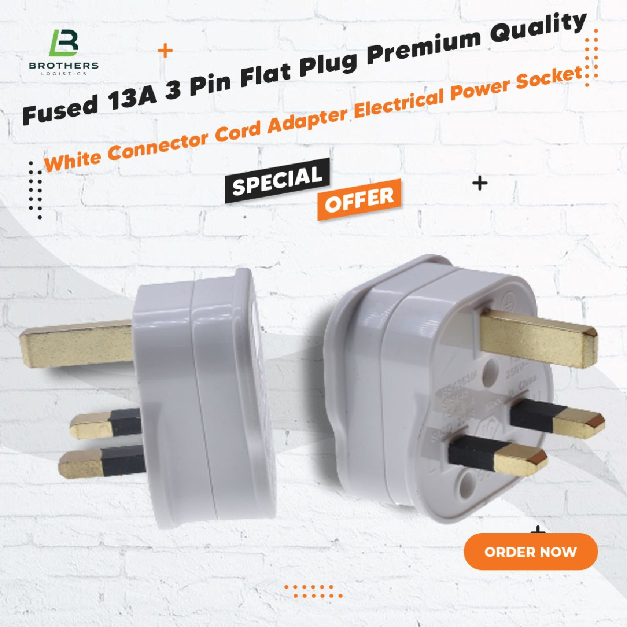 High-Quality White Electrical Power Socket with 13A 3-Pin Flat Plug and ...