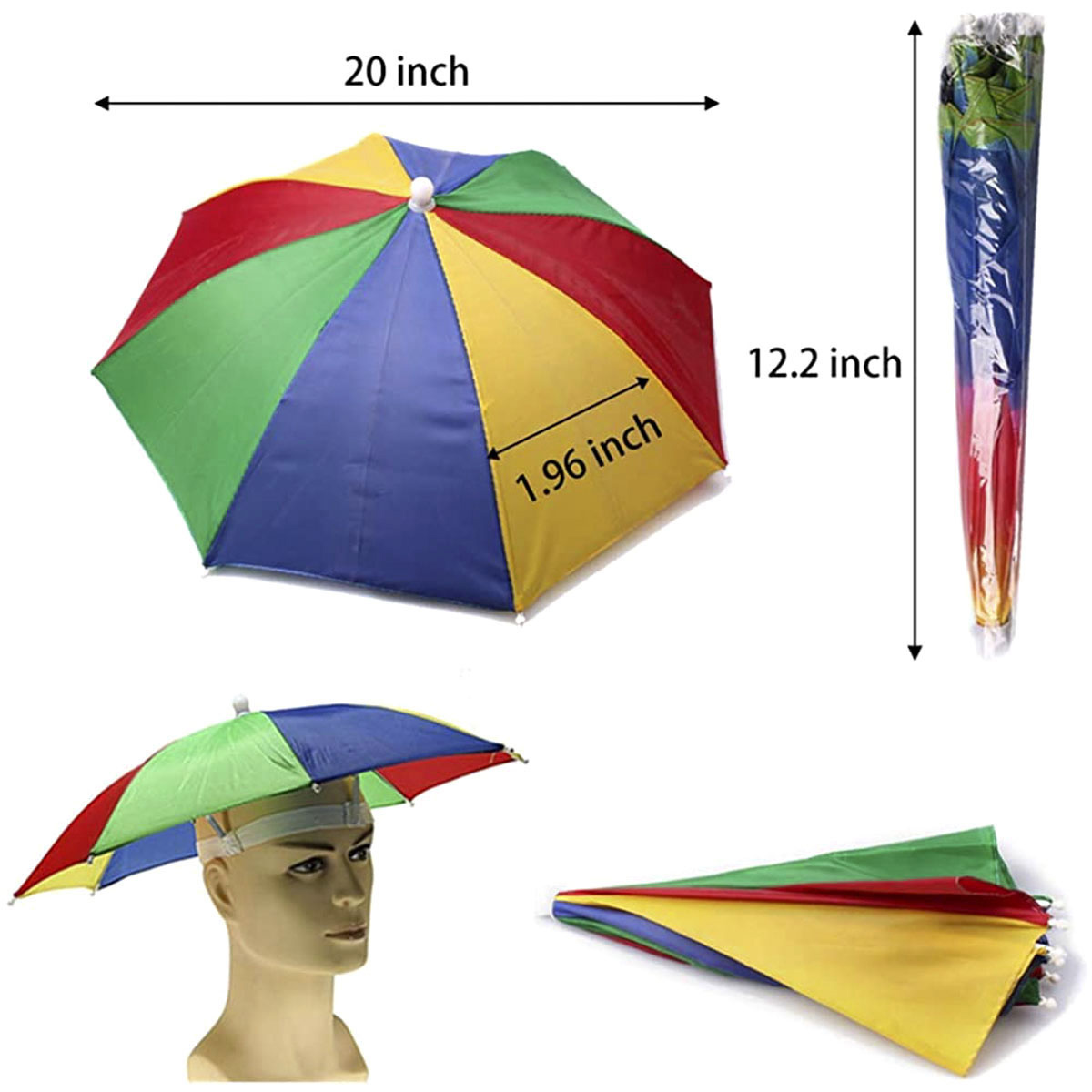 Travel Head Umbrella Cap Rainbow Fishing Hats Folding Waterproof Hands ...