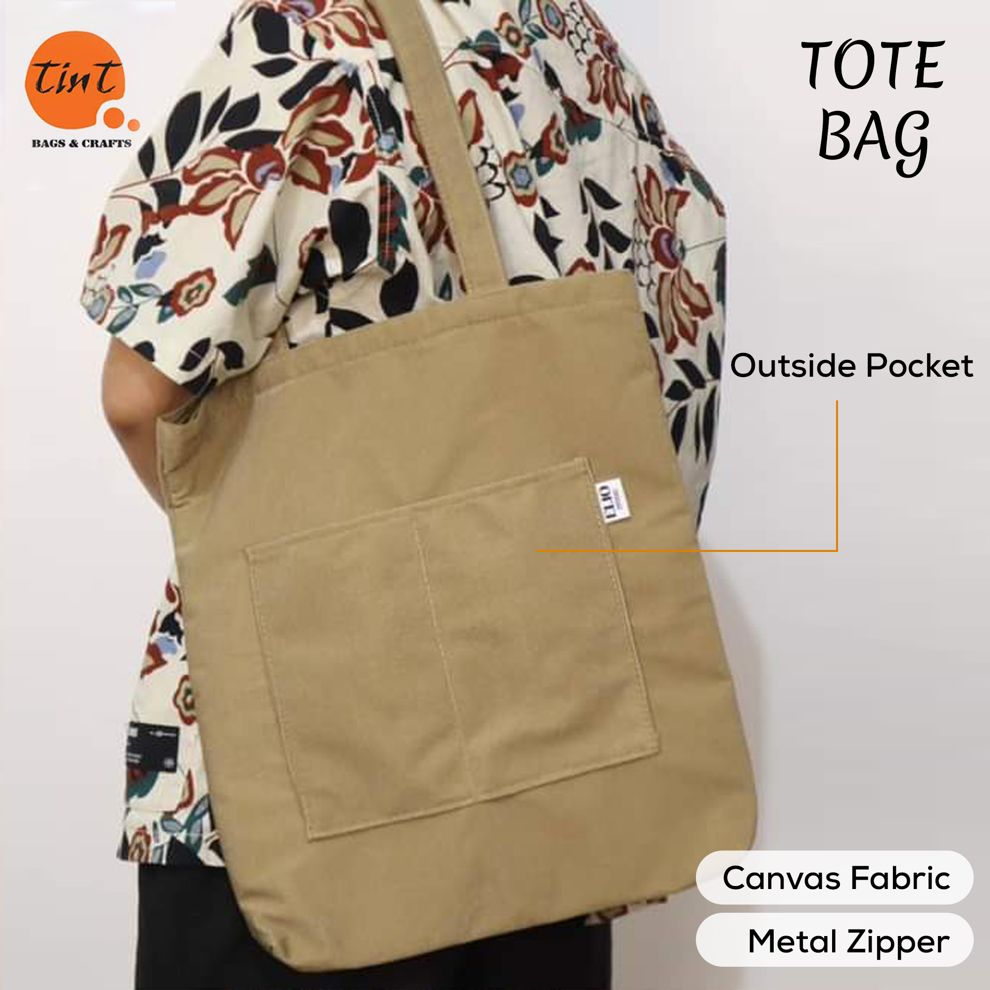 Canvas Tote Bag with Outside Pocket Exclusive Design Deep Brown Color ...