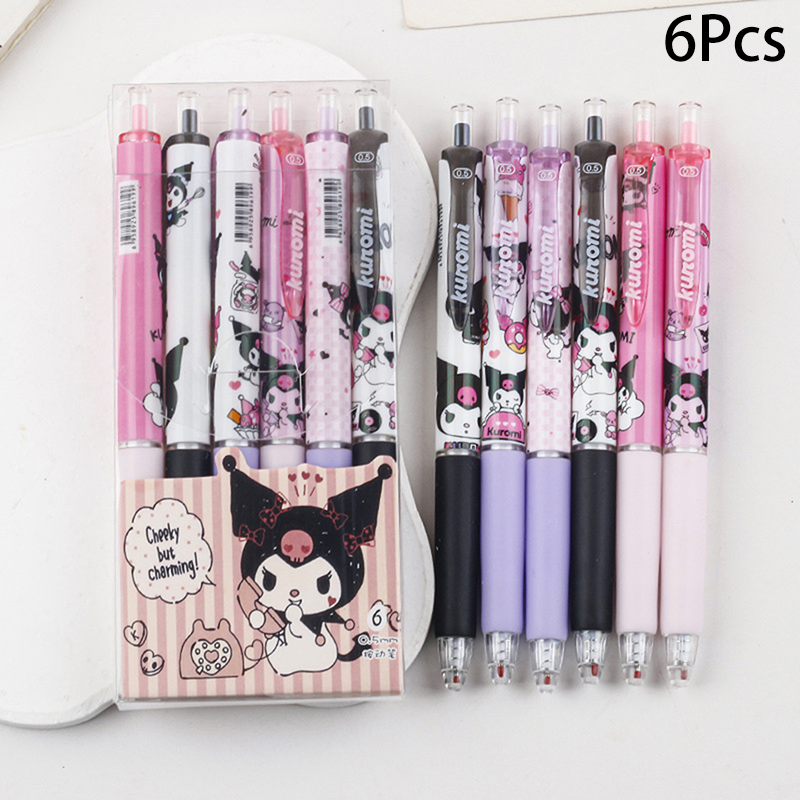 6Pcs Kawaii Gel Pen Cartoon Pochacco Cinnamoroll Kuromi Pen Stationery ...