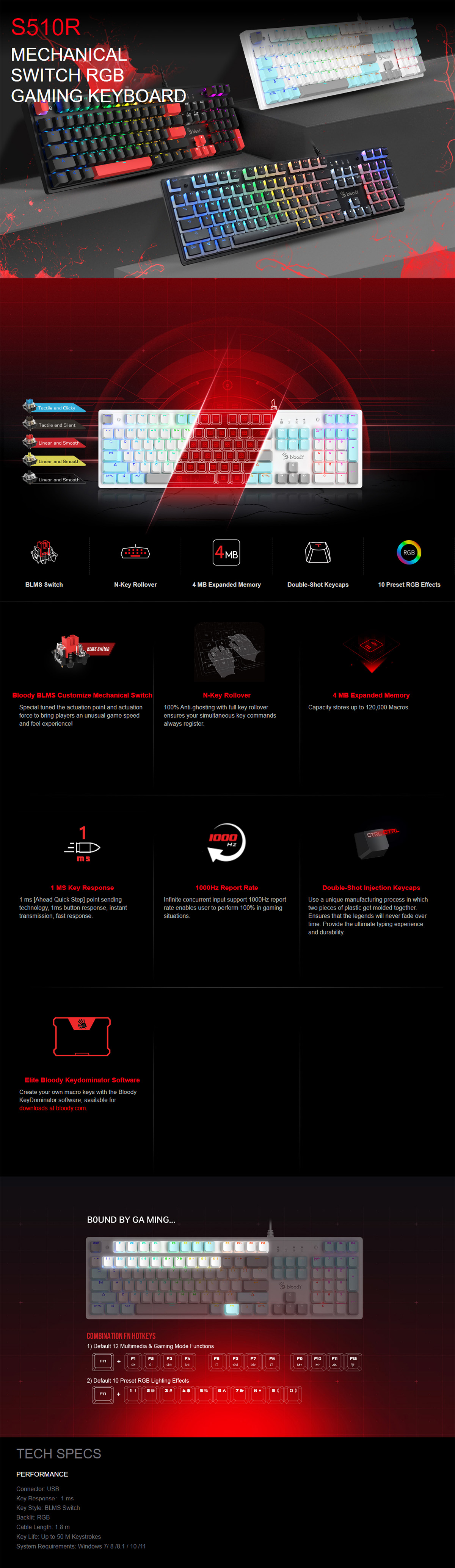 A4Tech Bloody S510R Mechanical Gaming Keyboard - BLMS Switch - 4 MB ...