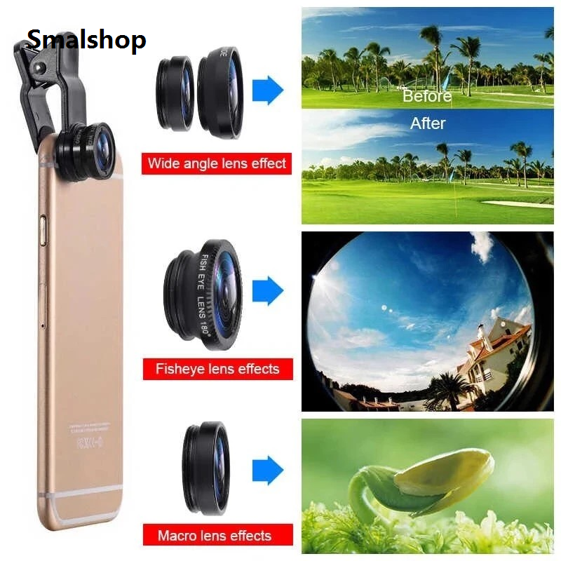 3 in 1 Fisheye Phone Lens Wide Angle Zoom Lens Fish Eye Macro Lenses ...