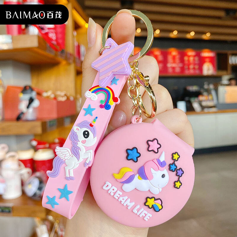 Cartoon Unicorn Mirror Boys Girls Keychain Lady Pendant Ins Girl Epoxy ...