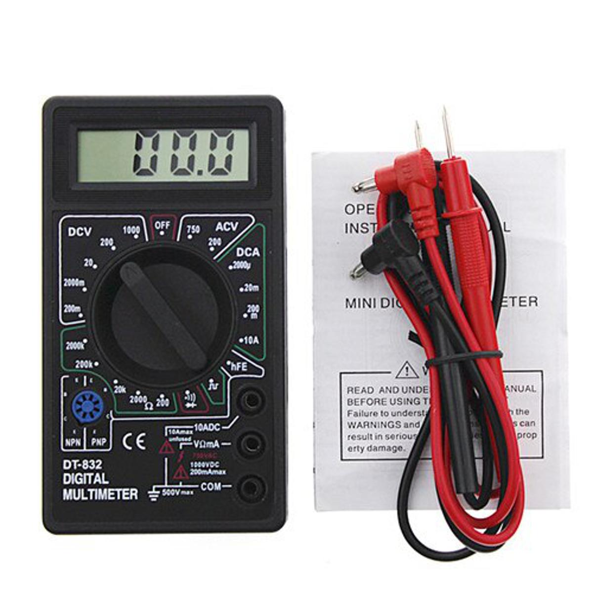 Professional DT832 Digital Multimeter LCD DC Voltmeter Ammeter Ohm ...