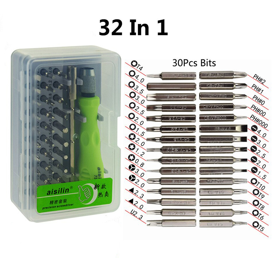 32 In 1 Screwdriver Set Precision Mini Magnetic Screwdriver green silver | Daraz.com.bd
