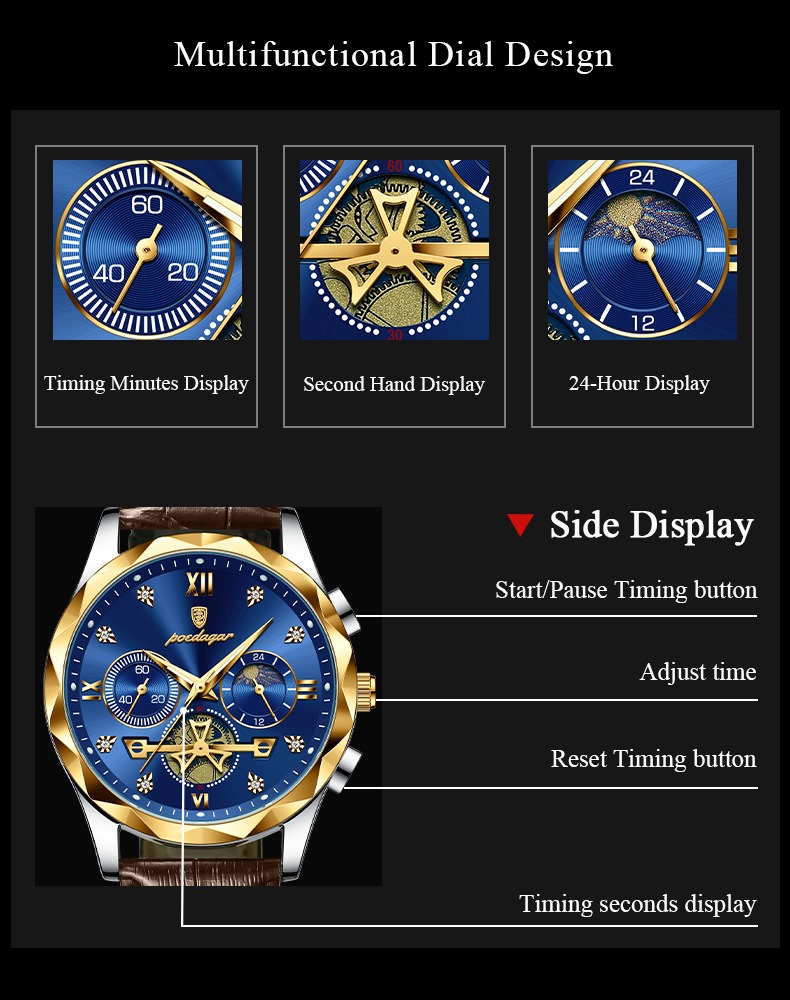 Poedagar 996L Luxury Watch for Men Sports Leather Men's Watches ...