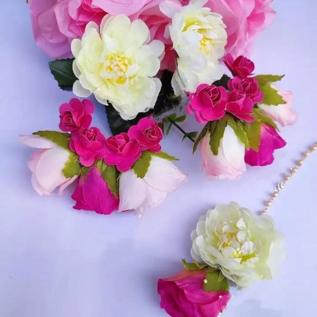 Artificial flowers earing & tikly set | Daraz.com.bd