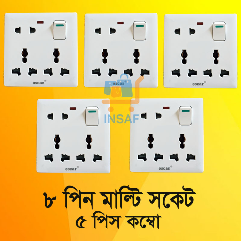 8 Pin Multi Socket Multi Function Universal Wall Switch Socket | Daraz ...