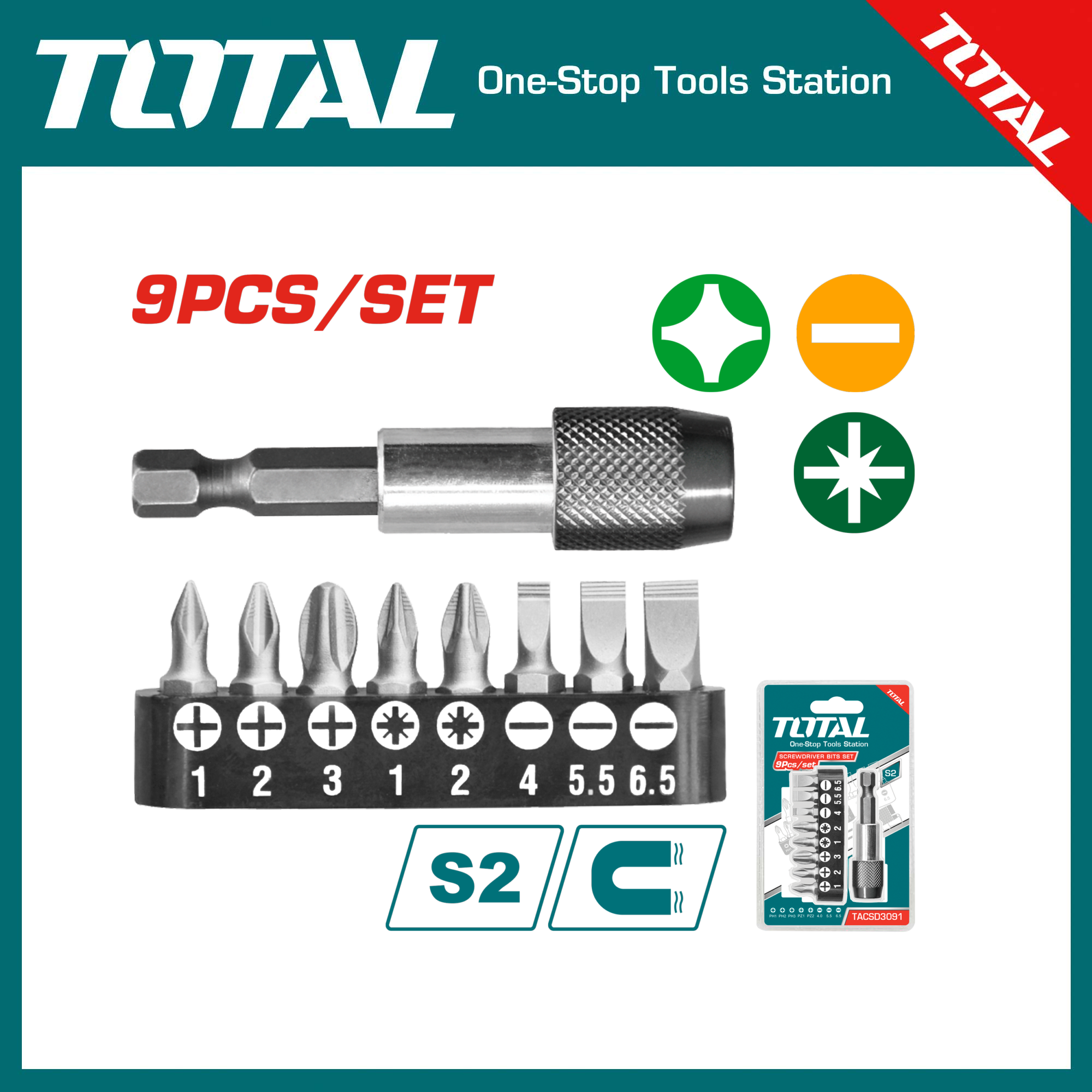 TOTAL 9 Pcs screwdriver bits set TACSD3091 | Daraz.com.bd