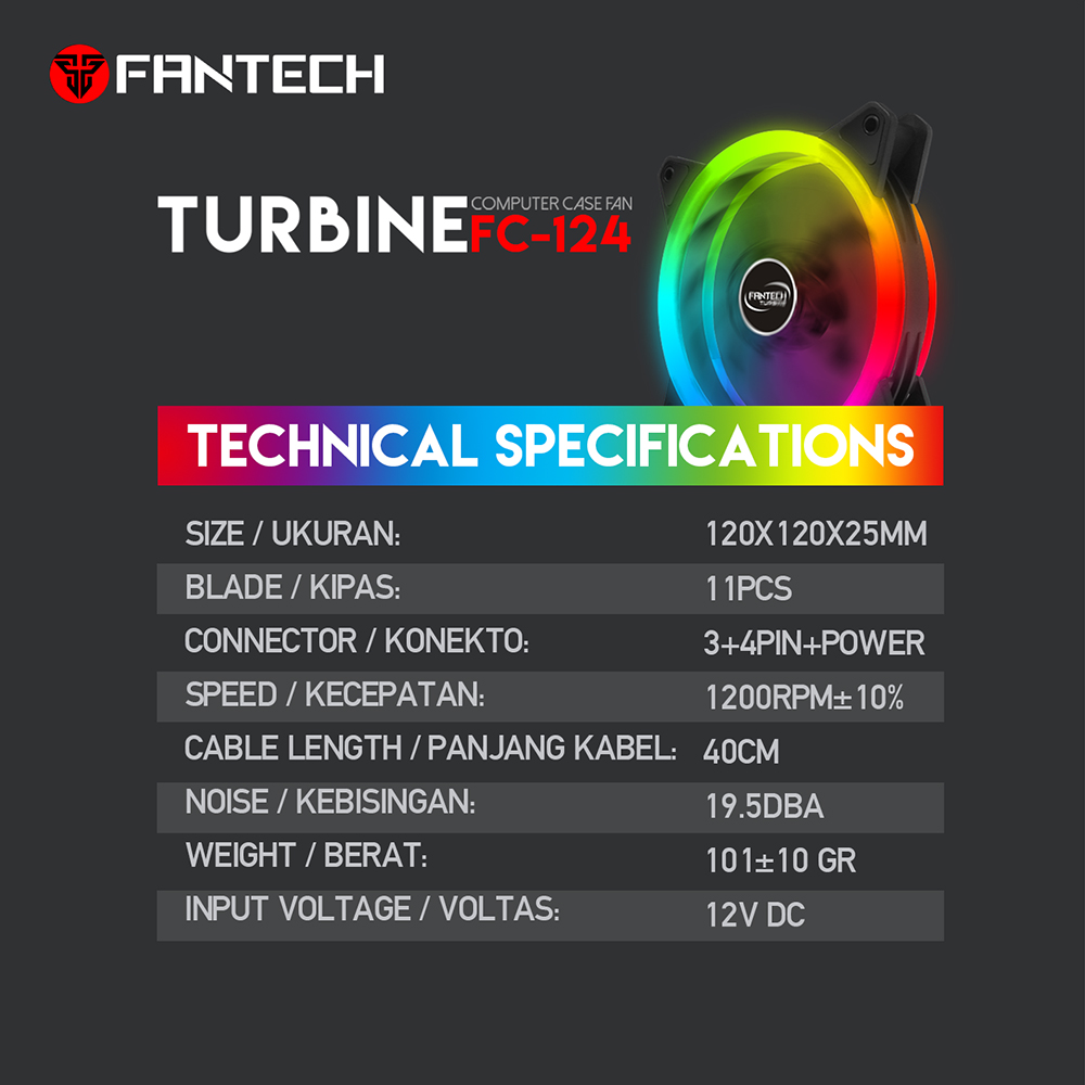 Fantech Fc-124 Dual Side Illuminated Desktop Casing Fan