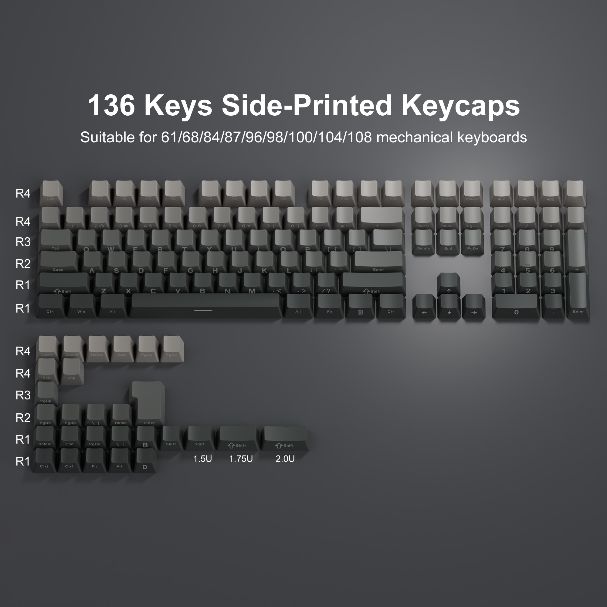 136 Key Polar Day PBT Double Shot Side Print Shine Through Backlit ...