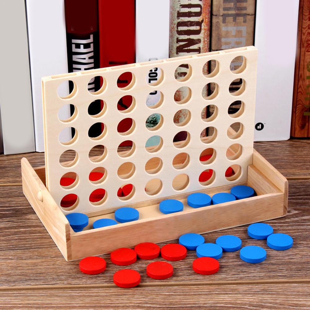 4 in a Row Wooden Board Game Foldable connect 4 Classic Strategy Family ...