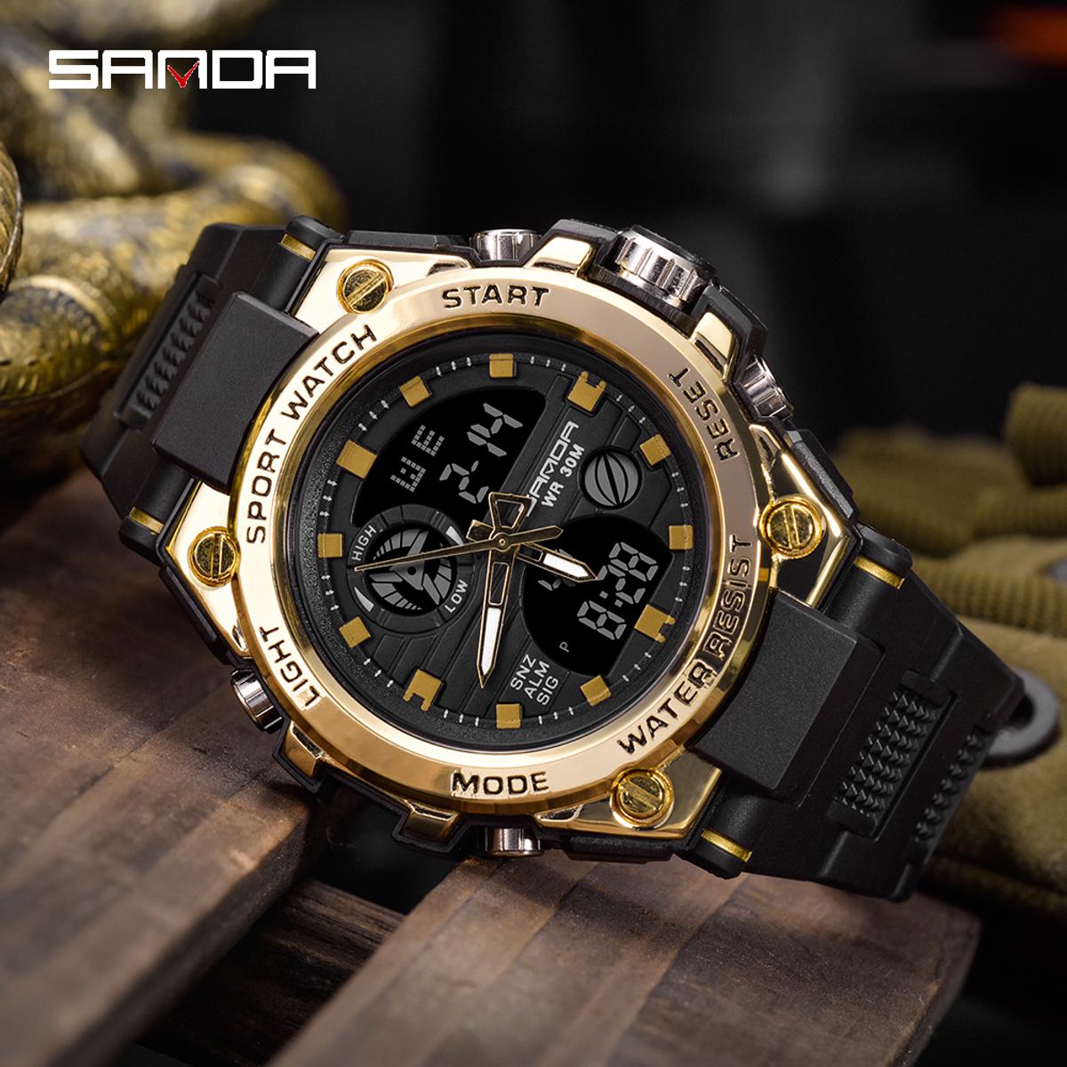 SANDA Brand Men Watch Sports Digital Watch LED Men's Multi-Function Watch Luxury Chronograph ...