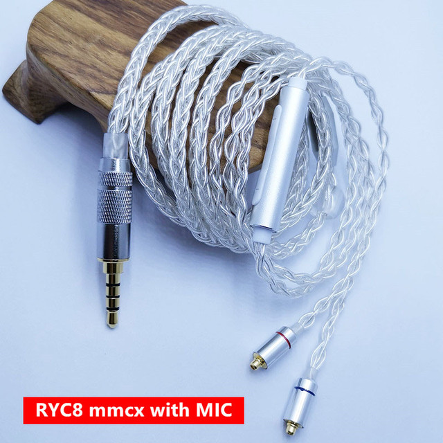 1.2m Diy Replacement Mmcx Cable With Mic 3.5mm Silver Plated Upgraded 8 ...