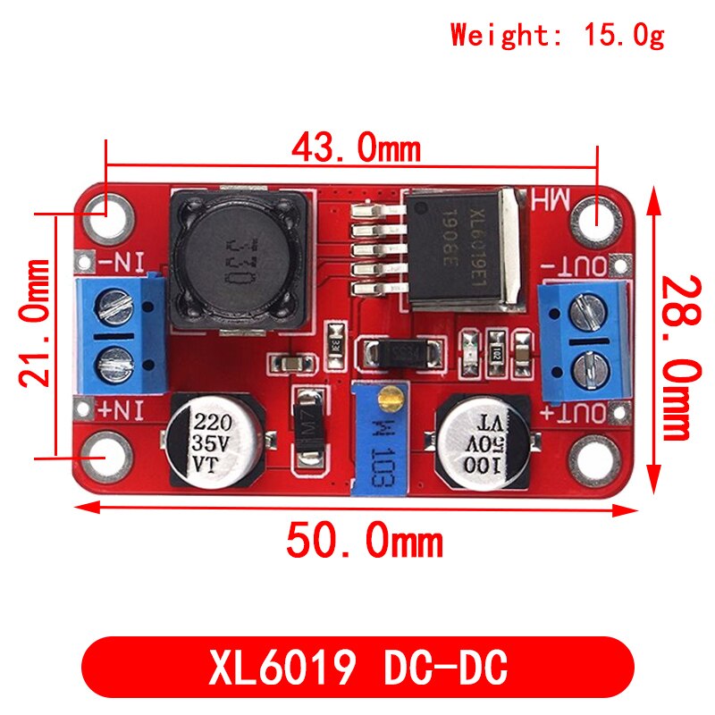 XL6009/XL6019 4A Boost Converter Step Up Adjustable 15W 5-32V to 5-50V DC-DC Power Supply Module ...