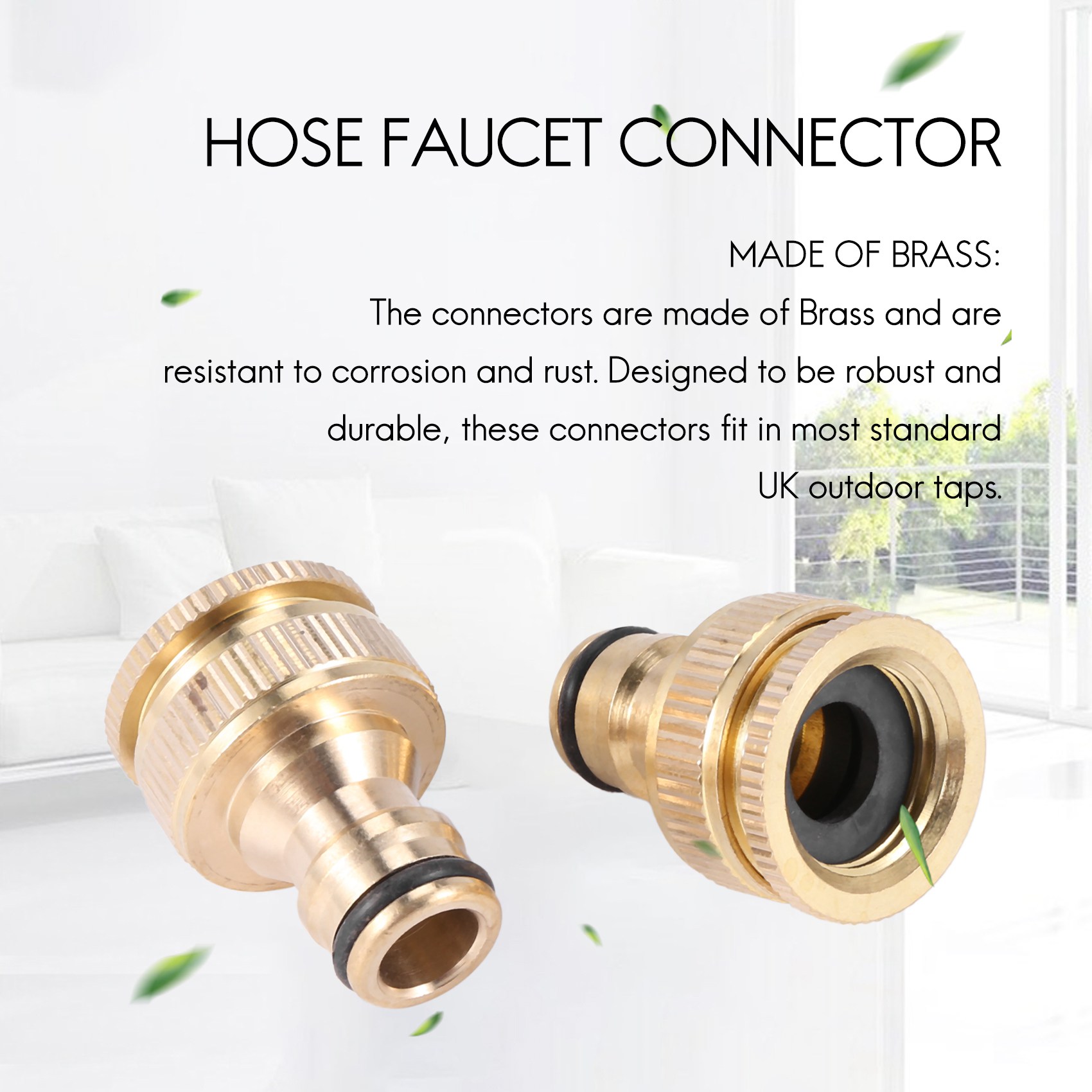 2 Pack Brass Garden Hose/Hosepipe Tap Connector 1/2 Inch and 3/4 Inch 2 ...