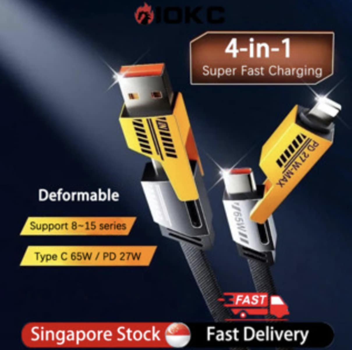Multifunctional Mecha 4 in 1 Fast Charging 65watt PD Cable with Data ...
