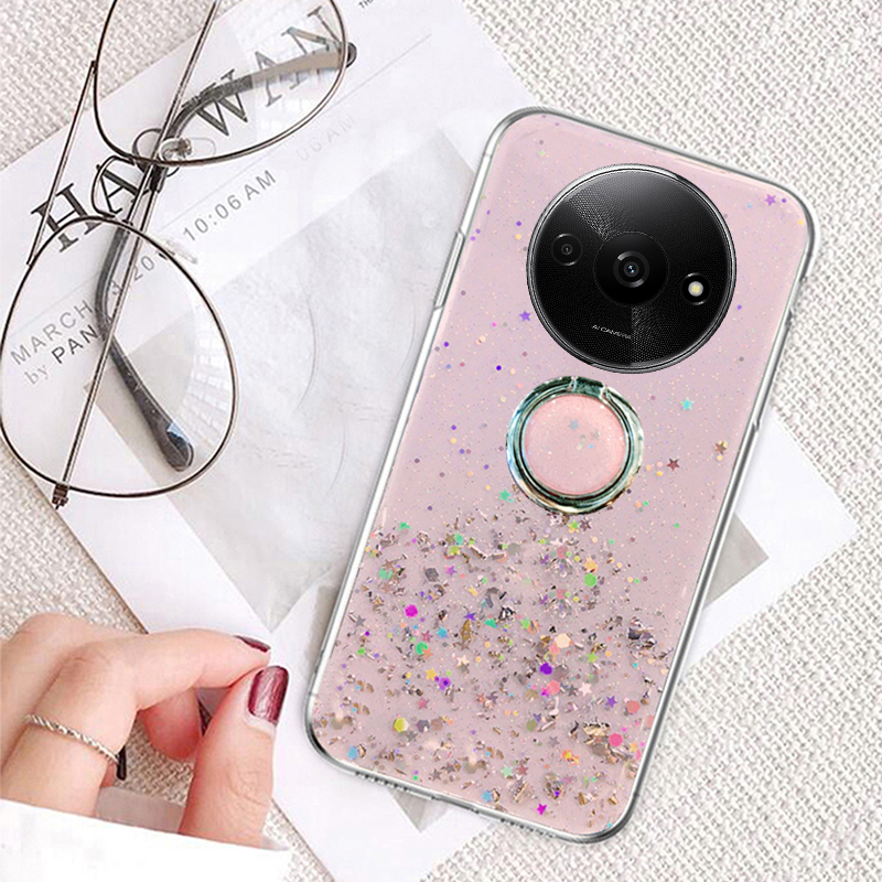 For Xiaomi Poco C61 Case Shiny Ring Glitter Soft Transparent Holder ...