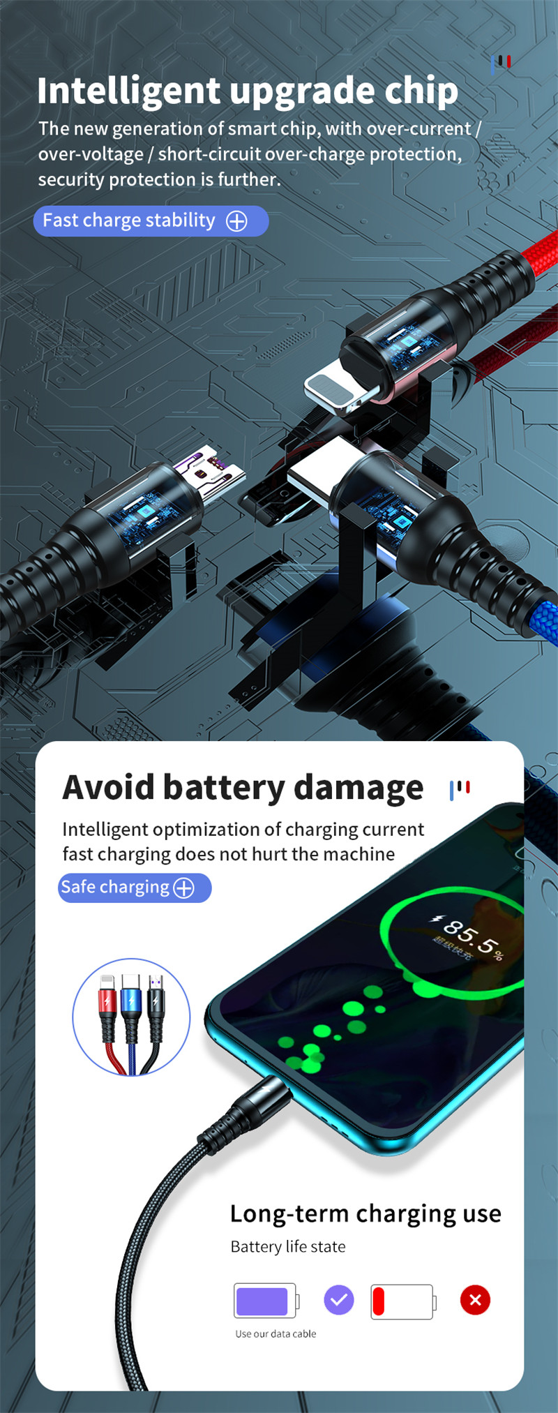 Generic 5A USB-A to iP/Type-C/Micro cable5A USB-A to iP/Type-C/Micro ...