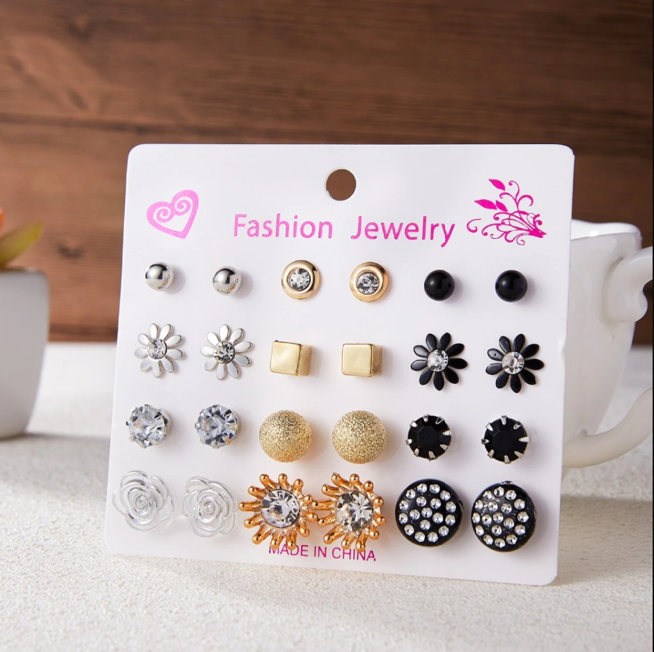 New Fashionable Trendy 12 Pairs =24 Pcs Mixed Designs Pearl Stud ...