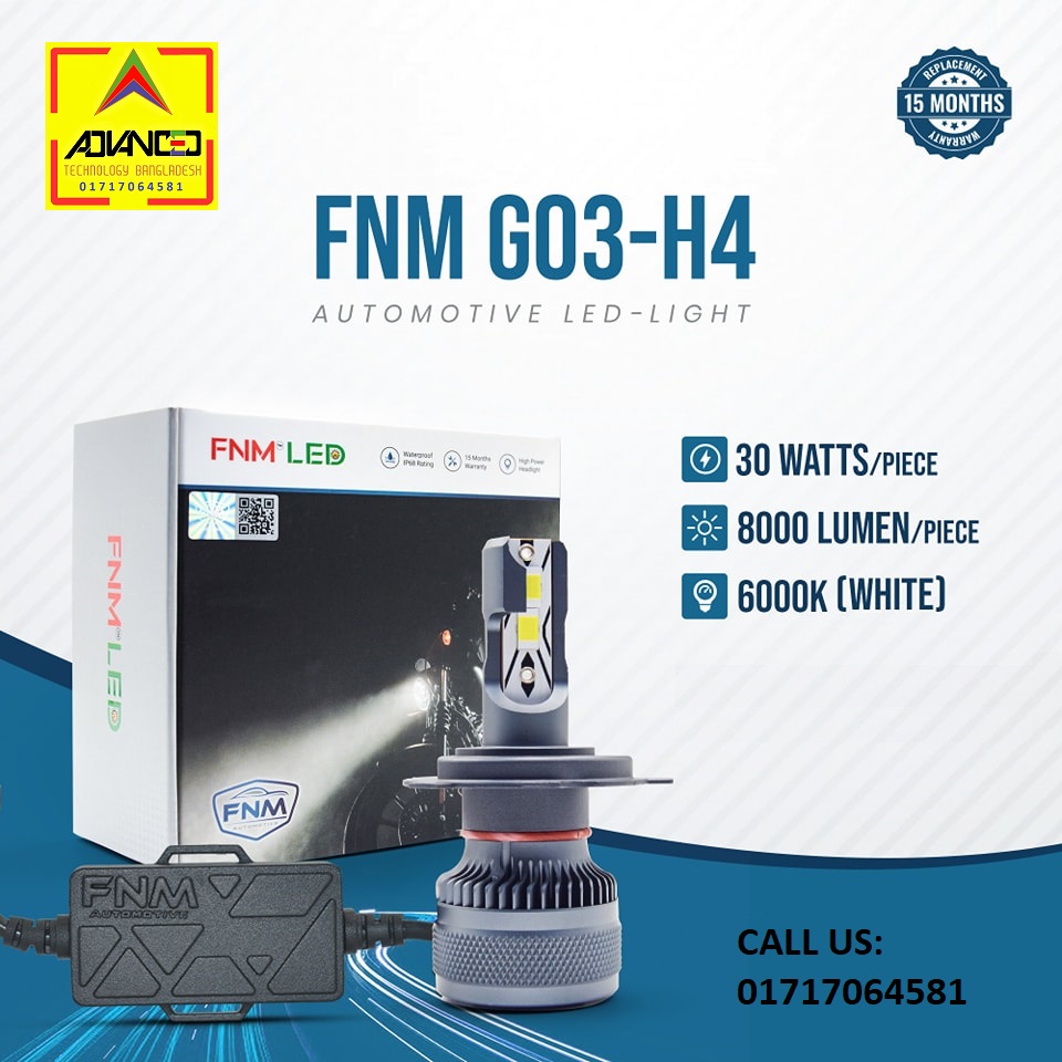 FNM G03 LED. 1 Year Warranty. (H4 Socket)(1piece)(30W/ 8000LM)(White Light)(High/Low Beam). For ...