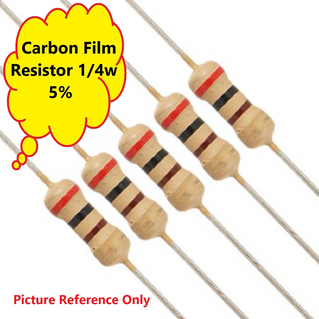 50Pcs- Resistor 1K Ohm 1/4W 5% Carbon Film Resistor 0.25w High Quality ...