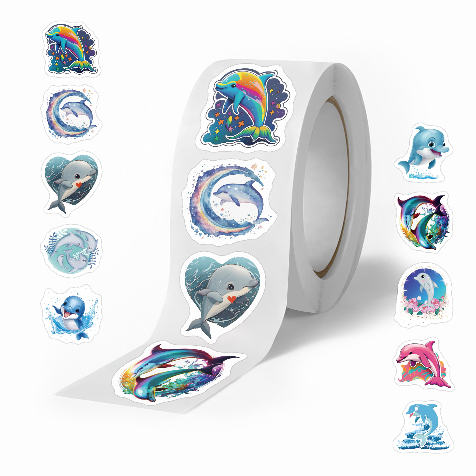 500/roll dolphin cartoon roll stickers cute animals kids DIY skateboard ...