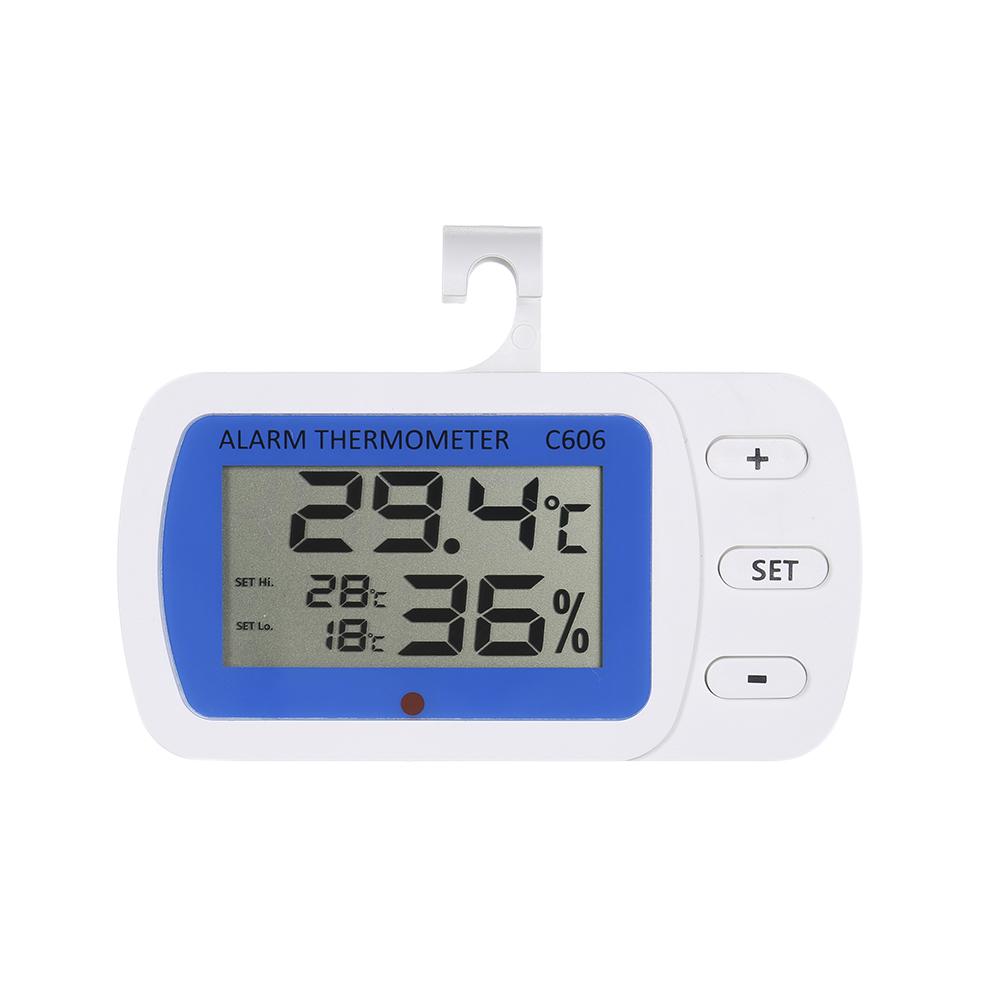 LCD Digital Display Ther-mo-meter Hygrometer High/Low Temperature Alarm ...