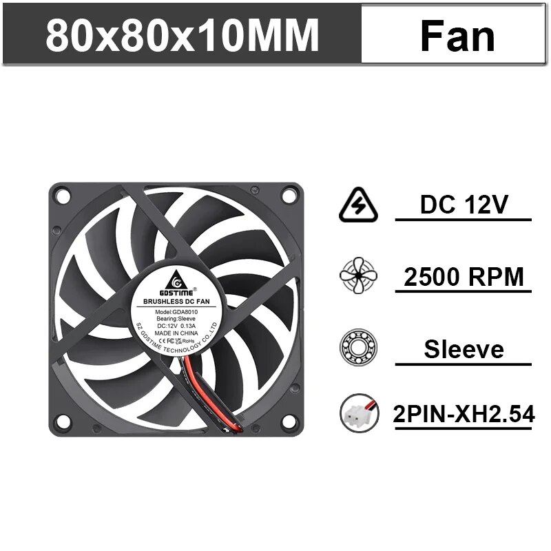 2 PCS Gdstime DC 5V 12V 24V 80mm 8cm CPU Cooler 8010 Computer PC Case Cooling Fan 80x80x10mm ...