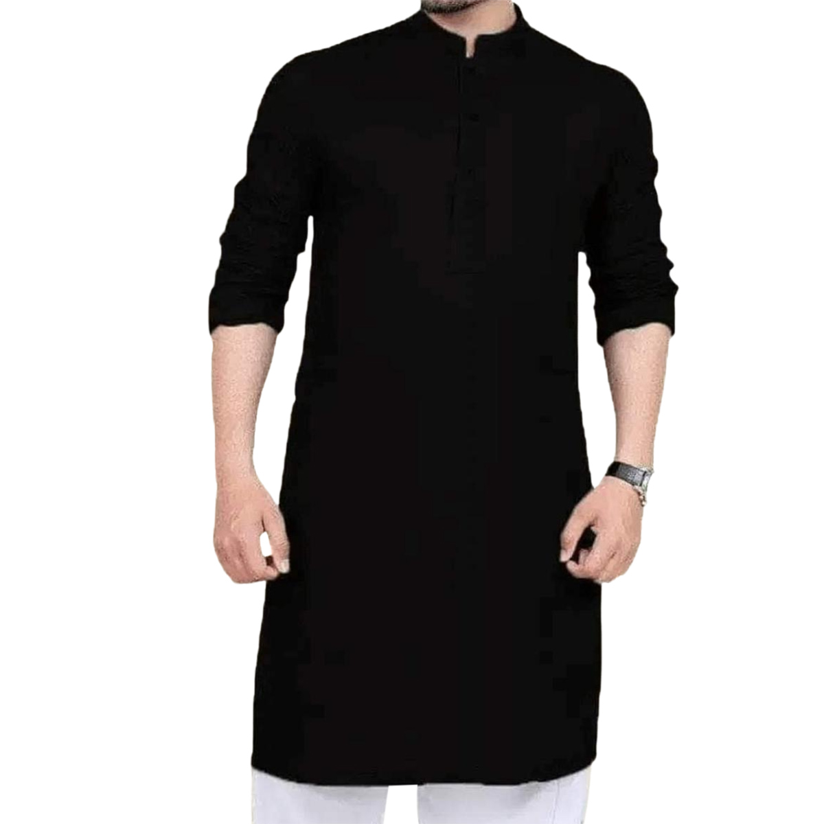 Stylish Semi Long Black Solid Cotton Punjabi for Men Panjabi New ...