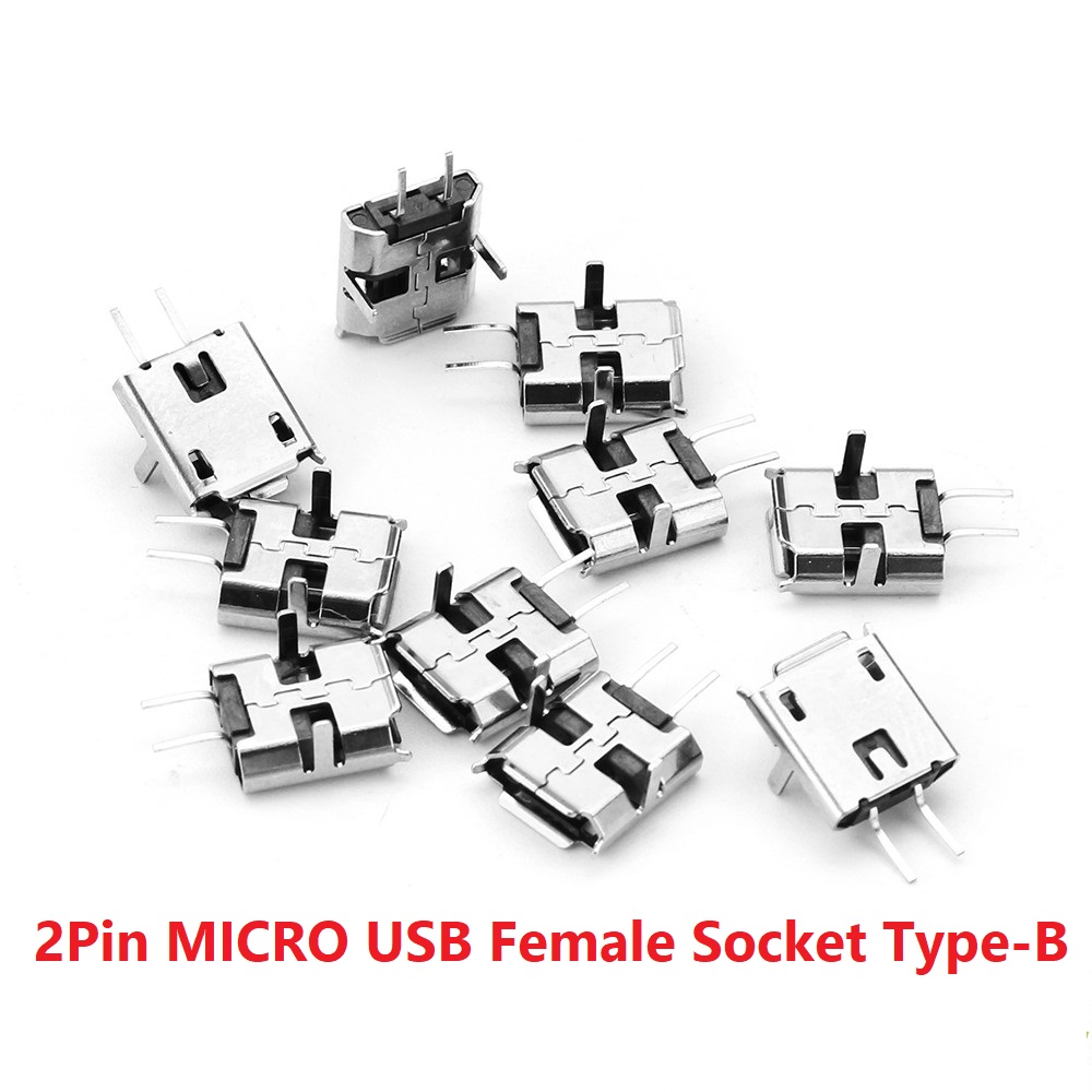 10Pcs- 2Pin MICRO USB Female Socket Type-B 2 Pin Leads Female DIP Type ...