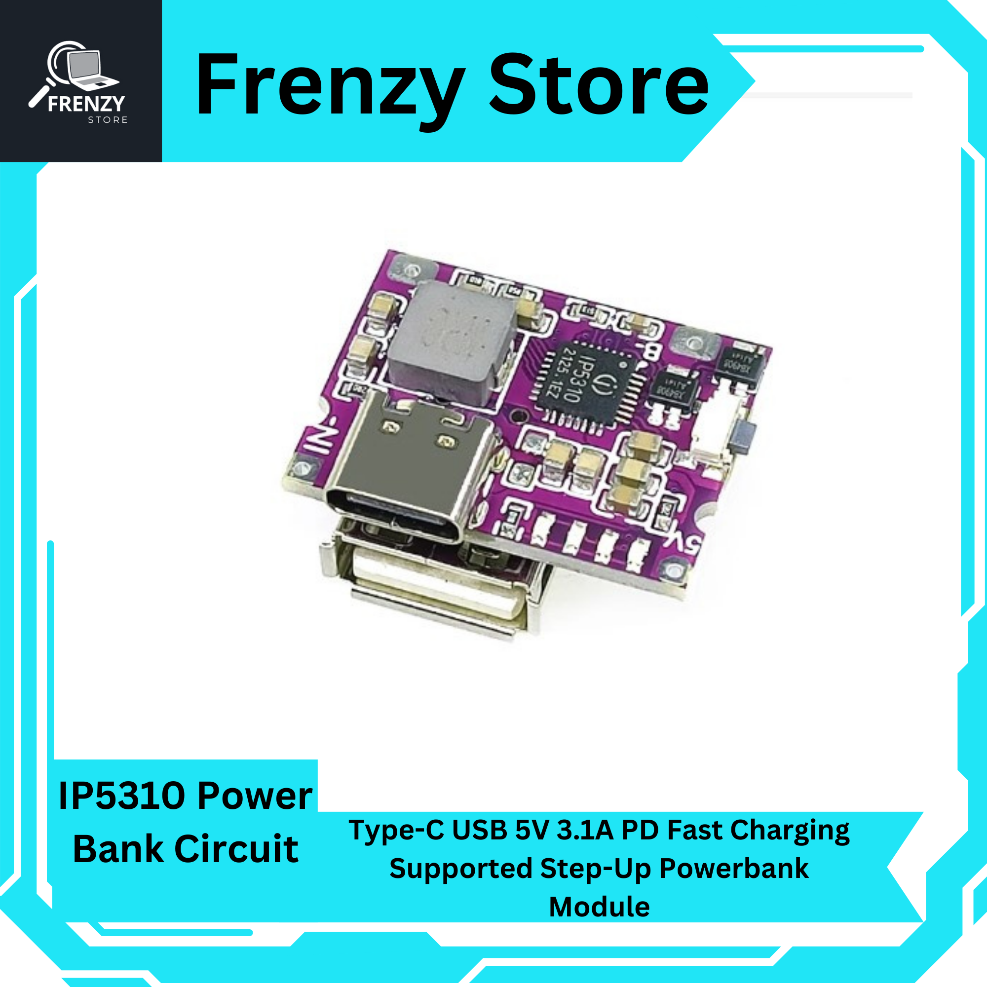 Type-C USB 5V 3.1A PD Fast Charging Supported Step-Up Powerbank Module IP5310 Power Bank Circuit ...
