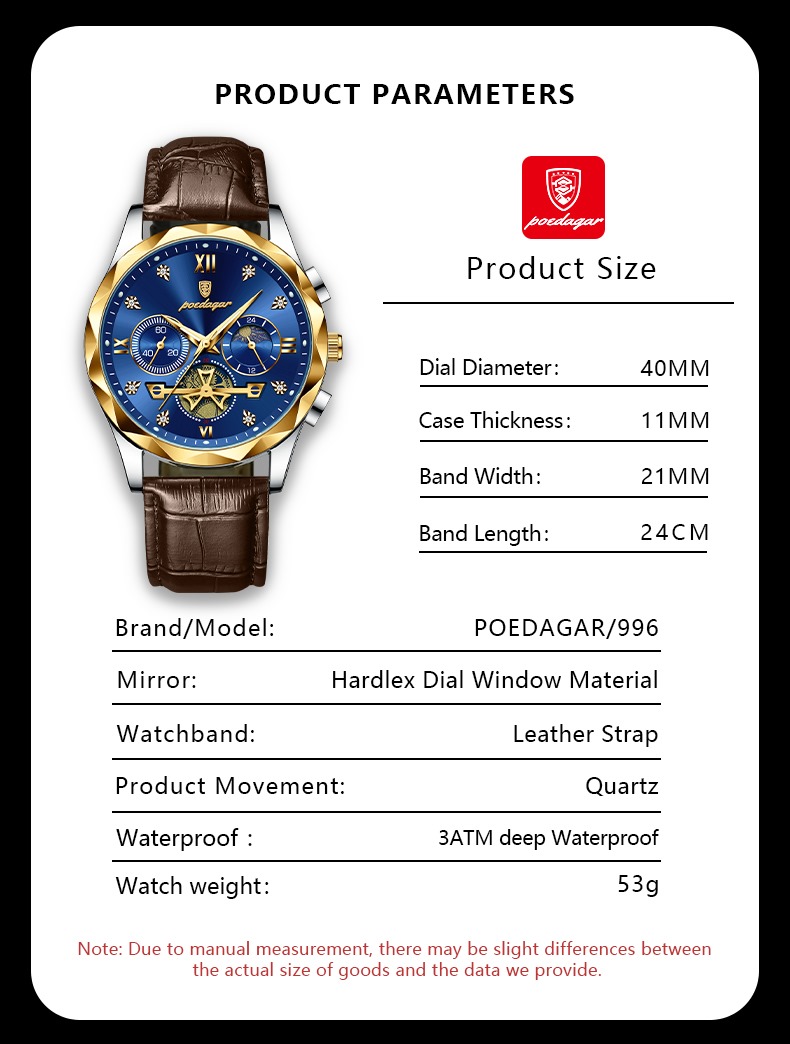 Poedagar 996L Luxury Watch for Men Sports Leather Men's Watches ...