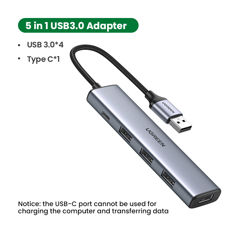 UGREEN USB 3.0 Hub, 4 Port 5V 2A Powered USB Hub, 5Gbps High Speed Data ...