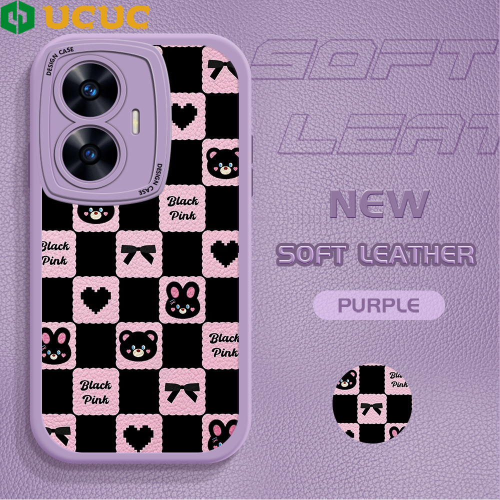 UCUC for Realme C55 Narzo N55 Back Cover Pink Bear Rabbit Soft PU ...