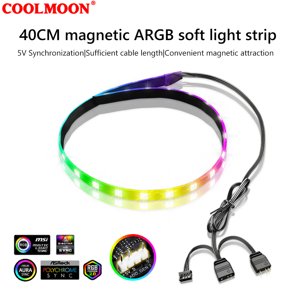 Coolmoon Cm-Ls40 5v Argb Pc Case Led Bar Sata 3pin Computer Rgb Lamp ...