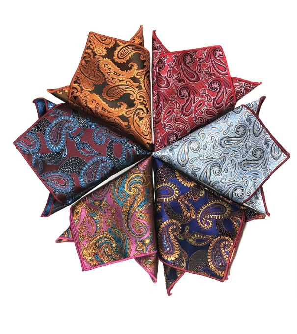 1Pcs 23x23cm Paisley Silk Hankies Men's Pocket Square Handkerchiefs For ...