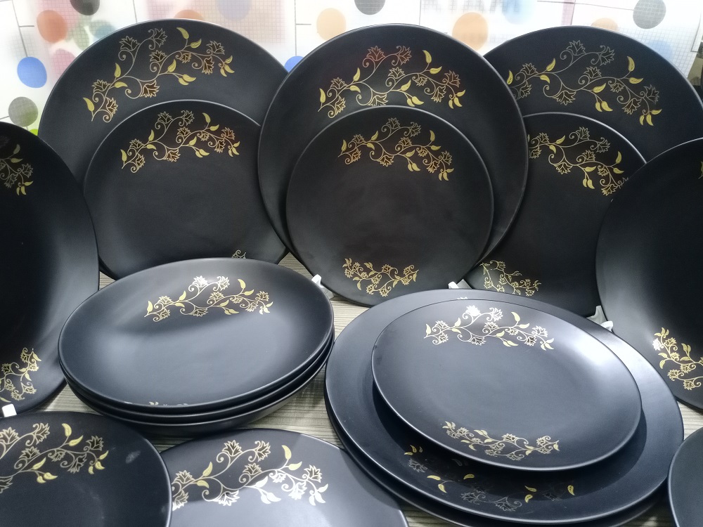 18 Pcs Black Dinner Set Gift And Home Decoration 6 Pcs Dinner Plate 6Pcs Half Plate Daraz .bd